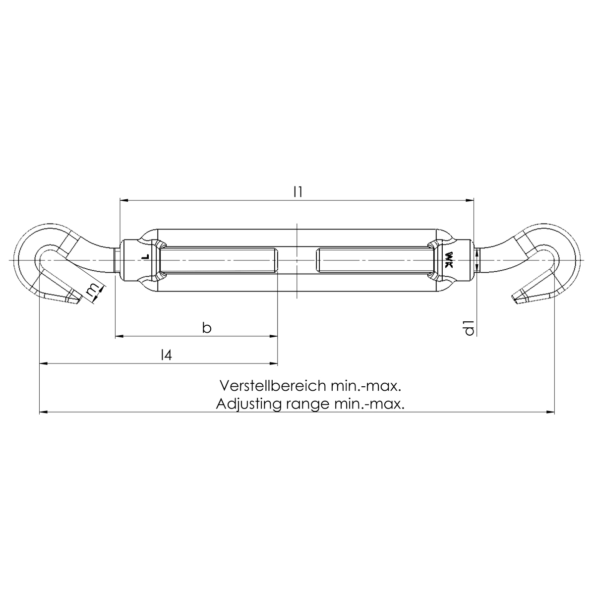 Spannschloss Haken/Haken M12 x 158mm für 53,10